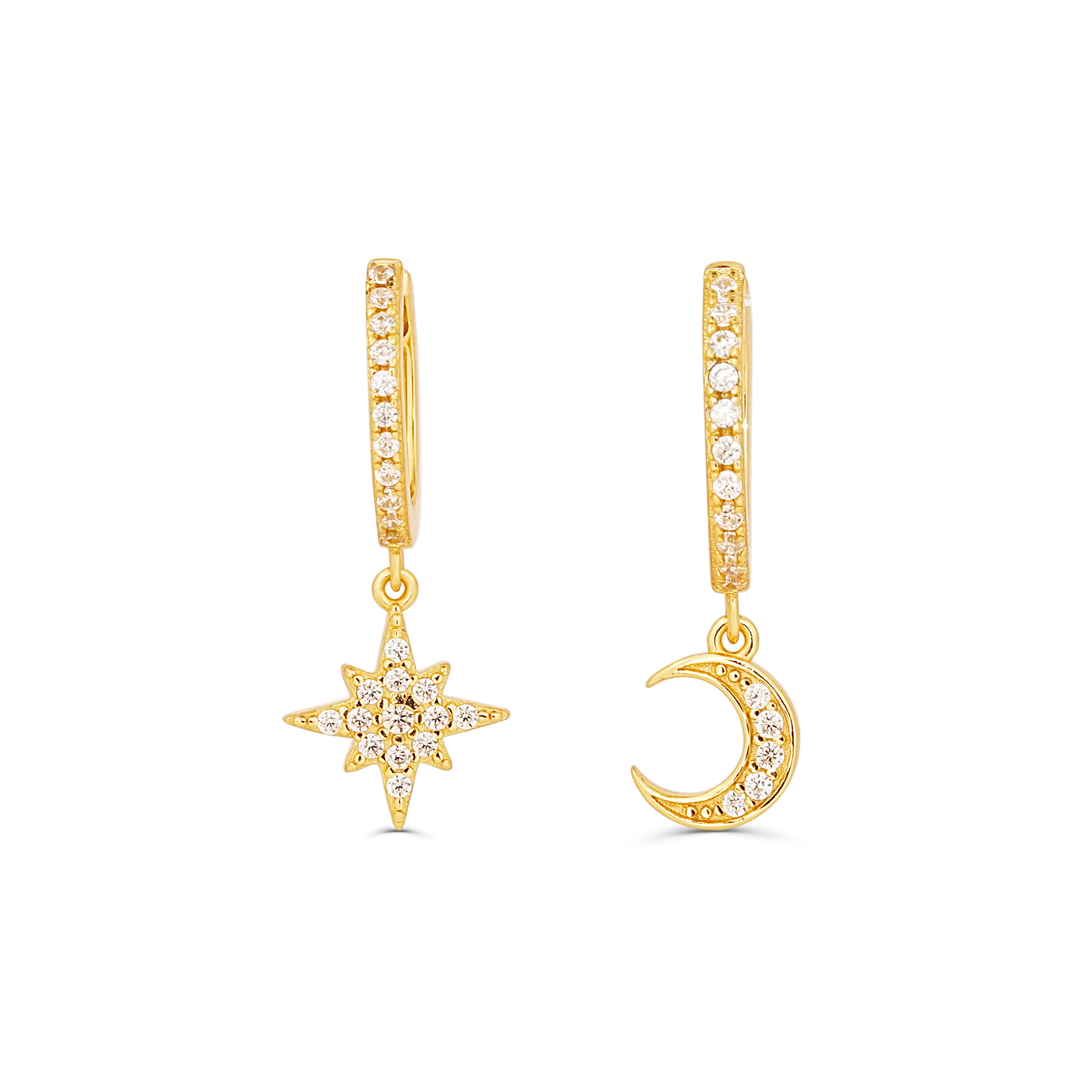 Celestial Duo Silver Hoops, gold plated